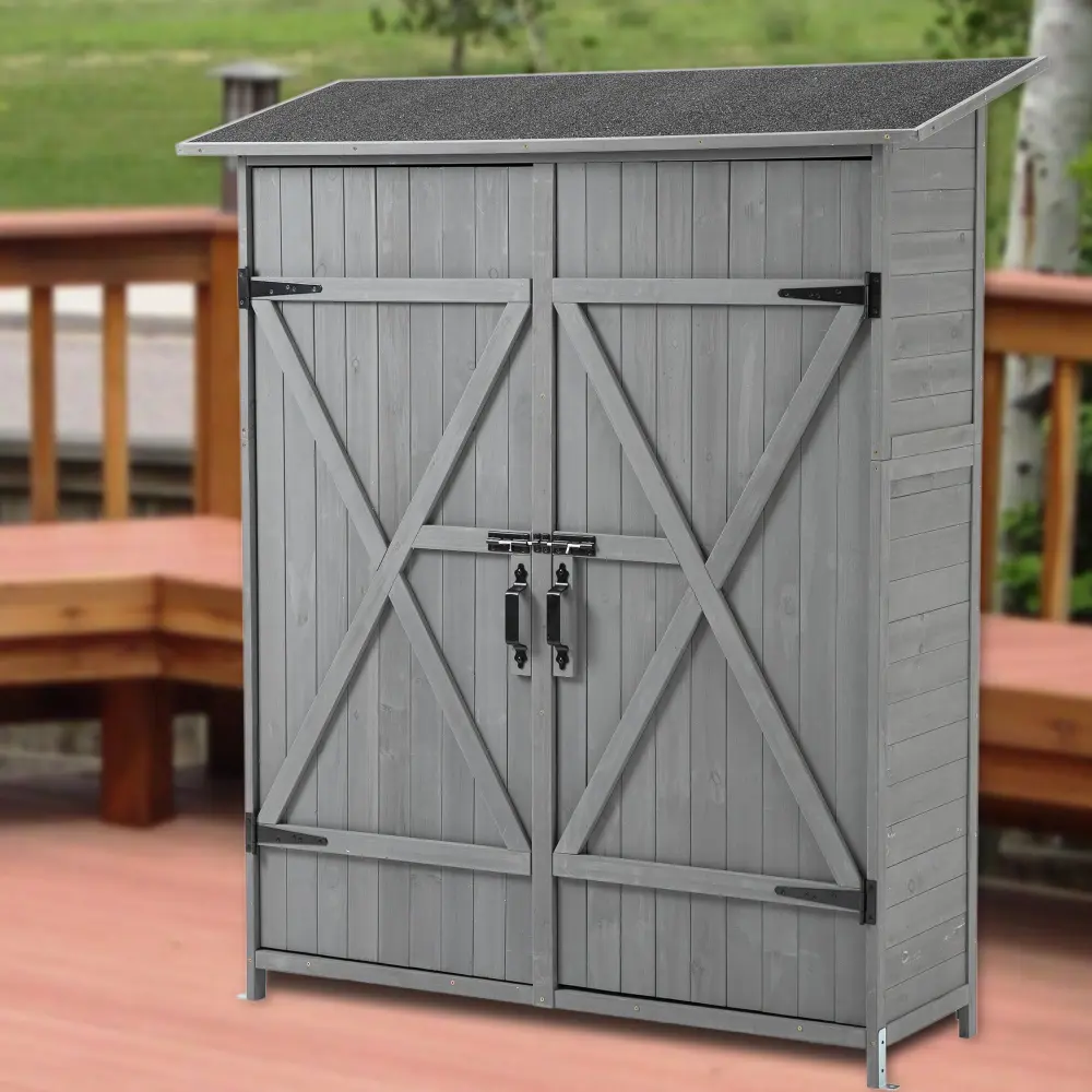 56 Inch Outdoor Storage Shed with Lockable Door and Wooden Design ...
